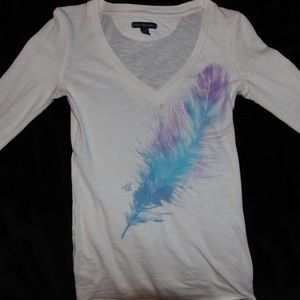 American Eagle Outfitters | Tops | Blue And Purple Feather On White ...